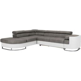 Vente-unique - Ecksofa mit Schlaffunktion - Ecke links - Kunstleder - Weiß & Grau - mysen ii