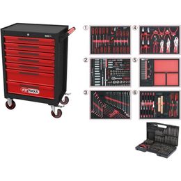 KSTools Ks Tools ECOline schwarz/rot Werkstattwagen mit 7 Schubladen und 598 Premium-Werkzeugen