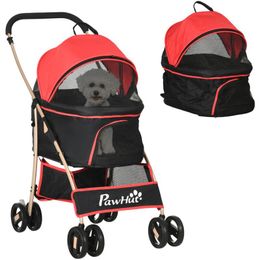 PawHut Hundewagen, 2 in 1 Hundetrolley, Tragetasche, faltbarer Hundebuggy mit Kissen, Katzenwagen für kleine Hunde, Katzen, Katzenbuggy mit 4 Rädern,