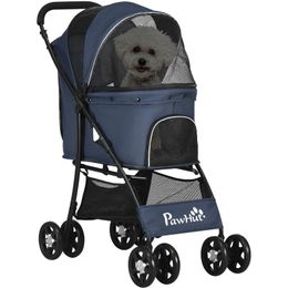 PawHut Hundewagen, faltbarer Hundebuggy, Hundetrolley mit Kissen, Katzenbuggy, Katzenwagen mit 4 Rädern, Netzfenster, Stauraum für kleine Hunde, Katzen,