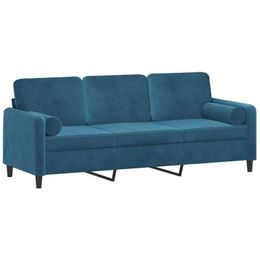 vidaXL - 3-Sitzer-Sofa mit Zierkissen Blau 180 cm Samt