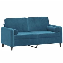 vidaXL - 2-Sitzer-Sofa mit Zierkissen Blau 140 cm Samt