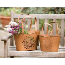 2x Deko "Tasche" aus Metall in Rost Optik, Windlicht, Vase, Kerzenständer, Tischdeko, Gartendeko für Drinnen & Draußen