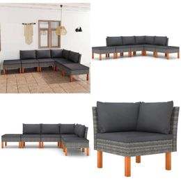 vidaXL 6-tlg. Garten-Lounge-Set mit Kissen Poly Rattan Grau - Garten-Sofa-Set - Garten-Sofa-Sets - Home & Living - Grau