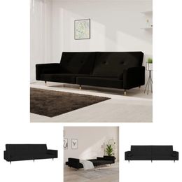 The Living Store Schlafsofa 2-Sitzer mit 2 Kissen Schwarz Samt - Sofas