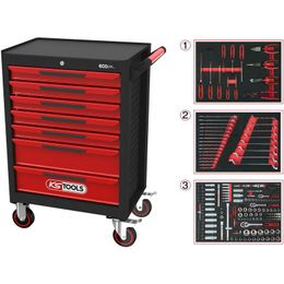 KSTools ECOline SCHWARZ/ROT Werkstattwagen mit 7 Schubladen und 215 Premium-Werkzeugen