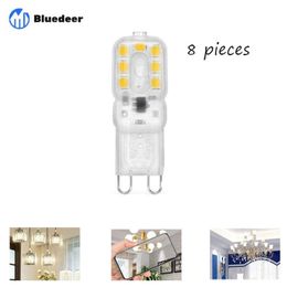 Set mit 8 G9 LED-Leuchtmitteln, G9 led 220 v, Naturweiß 5500 k, 3 w, Halogen, entspricht 30 w [Energieklasse e] Bluedeer