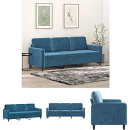 3-Sitzer-Sofa Blau 180 cm Samt - Sofas - Blau - The Living Store