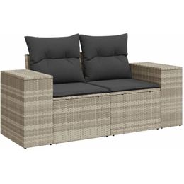 Gartensofa mit Kissen 2-Sitzer Hellgrau Poly Rattan vidaXL