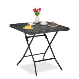 Relaxdays - Gartentisch Holz-Optik, quadratisch, hbt: 74x78x78 cm, Balkontisch, Kunststoff, Metall, Outdoortisch, schwarz