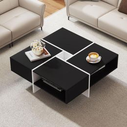 Moderner quadratischer Couchtisch 70 x 70 x 35 cm – Schwarz-Weiß-Design, 5 offene Fächer, zentrales Ablagefach 10 x 10 cm, Tragkraft 30 kg, schwarzer