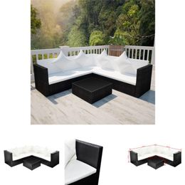 4-tlg. Garten-Lounge-Set mit Auflagen Poly Rattan Schwarz - Gartenmöbel-Sets - Schwarz - The Living Store