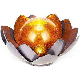 Solarlampen Outdoor Garten Dekor Lotus Glaskugel Cracked Amber Flower Light Metal Grey Waterproo