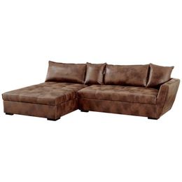 Ecksofa mit Schlaffunktion - Mikrofaser - Braun mit Vintage-Look - Ecke Links - romane ii