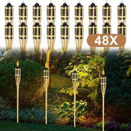 HENGDA - Bambus Gartenfackel, 48er Set Bambusfackeln Fackel, Outdoor Fackeln mit Ersatzdocht, Öllampe Wegleuchte, Höhe: 90 cm