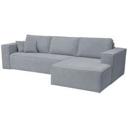 Vente-unique - Eckschlafsofa mit Matratze - Ecke rechts - Cord - Hellgrau - Liegefläche 140 cm - Matratze 14 cm - amelia ii