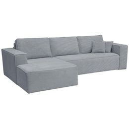 Vente-unique - Eckschlafsofa mit Matratze - Ecke links - Cord - Hellgrau - Liegefläche 140 cm - Matratze 14 cm - amelia ii