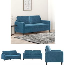 2-Sitzer-Sofa Blau 140 cm Samt - Sofas - Blau - The Living Store