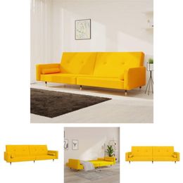 The Living Store - Schlafsofa 2-Sitzer mit 2 Kissen Gelb Samt - Sofas - Gelb