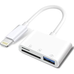 Lightning USB-Kamera-Adapter auf SD- und TF-Karte für iPhone/iPad, 3-in-1-Kartenleser, USB-Dongle für USB-Flash-Laufwerk, Tastatur, Maus, Midi-Hub,