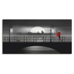 Wandbild Artland "Die Brücke im Regen", schwarz, B:150cm H:75cm, Canvas, Leinwand, Bilder, als Leinwandbild, Poster in verschied. Größen