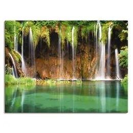 Wandbild Artland "Schöner Wasserfall im Wald", grün, B:120cm H:90cm, Canvas, Leinwand, Bilder, als Leinwandbild, Poster in verschied. Größen