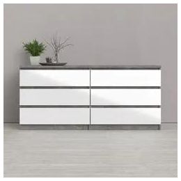 Kommode Inosign "Naia" Sideboards Gr. B/H/T: 153,8cm x 70,1cm x 50cm, 6 St., grau (betonfarben, weiß, hochglanz) Hochglanz-Optik, mit abgerundeten Schubladenkanten auf Metallgleiter