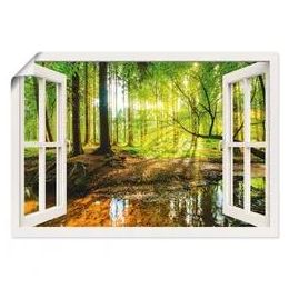 Wandbild Artland "Fensterblick - Wald mit Bach", weiß, B:130cm H:90cm, Canvas, Leinwand, Bilder, als Leinwandbild, Poster, Wandaufkleber in verschied. Größen