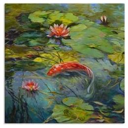 Leinwandbild Artland "Roter Koi", grün, B:100cm H:100cm, Canvas, Leinwand, Bilder, auf Keilrahmen gespannt