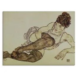 Wandbild Artland "Liegende Frau mit grünen Strümpfen. 1917", beige (natur), B:120cm H:90cm, Canvas, Leinwand, Bilder, als Leinwandbild in verschied. Größen