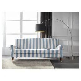 Guido Maria Kretschmer Home & Living 3-Sitzer GUIDO MARIA KRETSCHMER HOME & LIVING "Rennes", bunt (blau, creme streifen), B:200cm H:90cm T:93cm, Samtoptik ( 100% Polyester), Baumwollmix (50% Baumwolle, 50% Polyester), Sofas, in Samtoptik oder Baumwoll-Mix