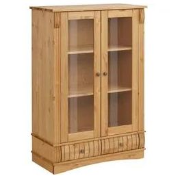 Vitrine Home Affaire "Teresa", beige (geölt), B:84cm H:120cm T:40cm, Schränke, mit 2 Glastüren und 2 Schubladen, Höhe 120 cm, aus Massivholz