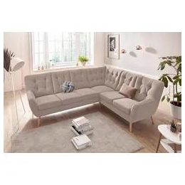 Ecksofa exxpo - SOFA FASHION "Scandi, bequem und komfortabel mit aufwendiger Rückenpolsterung", grau (dunkelgrau), B:258cm H:92cm T:92cm, Korpus: 100% PES, Luxus-Microfaser (100% Polyester), Sofas, in aktuellen Farben in hochwertigen Bezugsqualitäten, L-Form