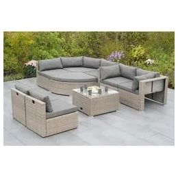 Gartenlounge-Set Merxx "Rivello", beige, B:225cm H:63cm T:225cm, Stahl, Kunststoff, Sitzmöbel-Sets, inkl. Auflagen, Aufstellmaß BxTxH: 225x225x63 cm