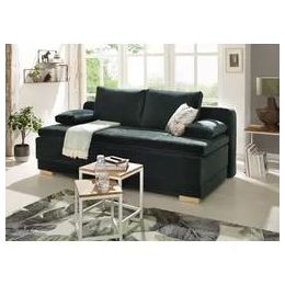 Schlafsofa Inosign "Berlin", grün, B:202cm H:99cm T:98cm, Samtoptik (100% Polyester), Sofas, Dauerschläfer mit Boxspringfederung, Bettfunktion und Bettkasten, Topseller