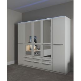 Kleiderschrank Priess "Schrank Garderobe Wäscheschrank Barcelona in 5 Breiten", weiß, B:230cm H:193cm T:54cm, Holzwerkstoff, Schränke, viel Stauraum, geräumige Schubkästen, mit Spiegel, MADE IN GERMANY