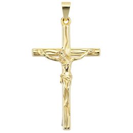 Kreuz-Anhänger Jobo "Anhänger Kreuz Kruzifix", gelb (gelbgold 585), Schmuckanhänger, Damen, Gelbgold 585, 585 Gold