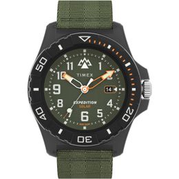 Solaruhr Timex "FREEDIVE", grün (khaki), Armbanduhren, Herren, Armbanduhr, Herrenuhr, Datum, Leuchtzeiger, Mineralglas, analog