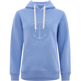 Hoodie Zwillingsherz "Strand Meer K&uuml;ste", Damen, Gr. S, blau, Sweatware, Obermaterial: 50% Baumwolle, 50% Polyester, unifarben mit Farbeins&auml;tzen, regular fit normal, hoch geschlossener Ausschnitt, angesetztes B&uuml;ndchen, Sweatshirts Hoodie, mit Kapuze und gleichfarbig gesticktem Ankermotiv