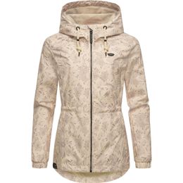 Outdoorjacke Ragwear "Dankka Spring", Damen, Gr. 5XL (50), beige, Außenmaterial: 100% Polyester, Innenfutter: 100% Polyester, feminin, tailliert hüftbedeckend, hoch geschlossener Ausschnitt, Langarm Ärmel ohne Ärmelschlitz elastischer Bund mit innenliegendem Gummizug, Jacken, Wasserdichte Damen Jacke mit floralem Allover-Print