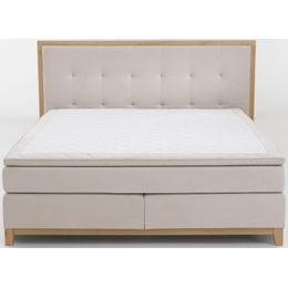 Boxspringbett Home Affaire, B:160cm L:208cm, beige, Massivholz, Polyester, Komplettbetten, "Sonja", mit Steppung im Kopfteil und Holzrahmen,