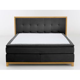 Boxspringbett Home Affaire, B:160cm L:208cm, grau, Massivholz, Polyester, Komplettbetten, "Sonja", mit Steppung im Kopfteil und Holzrahmen, inklusive