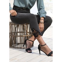 Vivance Damen 7/8-Caprijeans, schwarz, Gr. 34, washed, Denim/Jeans, Obermaterial: 98% Baumwolle, 2% Elasthan, Hosen, mit Spitzendetail am Saum,