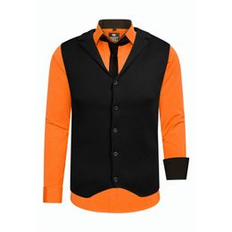 Rusty Neal Herren Langarmhemd, orange, Gr. XL, mehrfarbig, 60% Baumwolle, 37% Polyester, 3% Elasthan, Hemden, bestehend aus Hemd, Weste und Krawatte