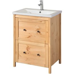 Waschtisch Welltime, B:60cm H:84cm T:44,5cm, beige, Massivholz, Badezimmer, Waschtische, "Sylt", Landhaus, Breite 60 cm, aus Massivholz