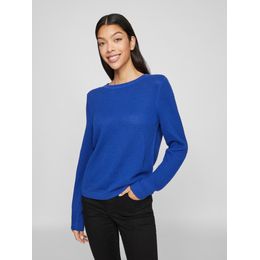 Vila Damen Rundhalspullover "VIDALO O-NECK L/S KNIT TOP- NOOS", blau, Gr. M, unifarben, Feinstrick, Obermaterial: 100% Baumwolle, Pullover