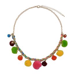 Steuer Damen Collierkettchen "Metallcollier goldf. Mit bunten Textil-Pompoms", 54, Metall, L: 54, bunt, Metall, Halsketten