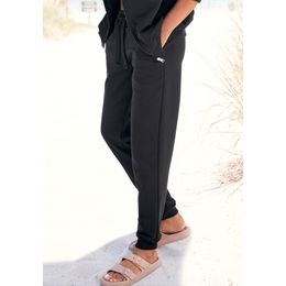 Lascana Damen Sweathose, Gr. 32, schwarz, Sweatware, Obermaterial: 100% Baumwolle, bestickt, unifarben, Hosen, aus organischer Baumwolle, Loungewear
