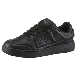 Herren Sneaker "BASKET CUP LOW LACEUP TUMBLED", Calvin Klein Jeans, Gr. 46, schwarz, Leder, Lederimitat, unifarben, Schuhe, Schnürschuh,