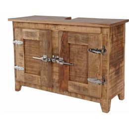 Waschbeckenunterschrank Sit, B:88cm H:60cm T:31cm, beige, Massivholz, Schr&auml;nke, "Frigo", Mangoholz im Antik-Look mit K&uuml;hlschrankgriffen, Breite 88 cm